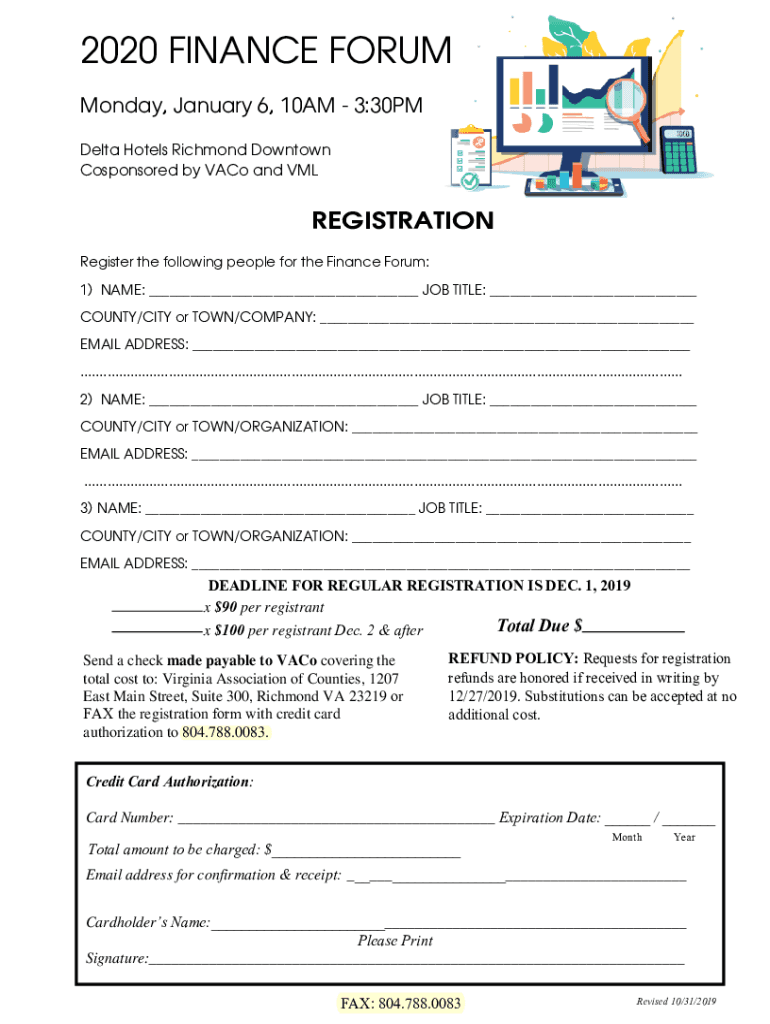 Fillable Online 2020 Finance Forum registration form. revised 10/31 ...