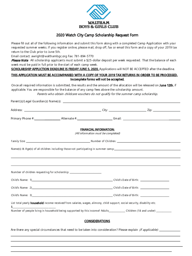 Fillable Online MPH Camp Scholarship Request Application Fax Email ...