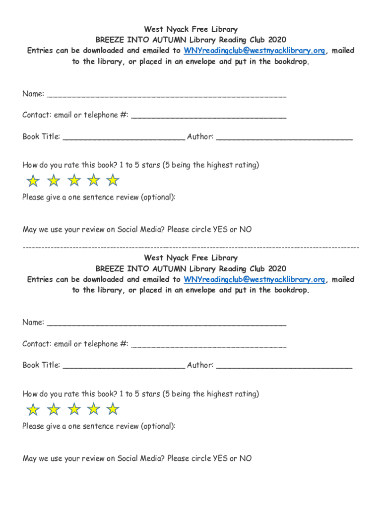 Fillable Online West Nyack Free Library BREEZE INTO AUTUMN Library ...