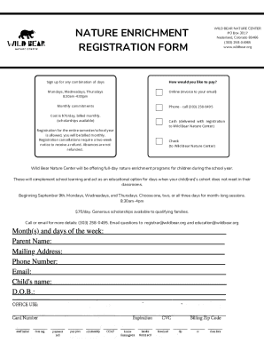 Fillable Online NATURE ENRICHMENT REGISTRATION FORM Fax Email Print ...