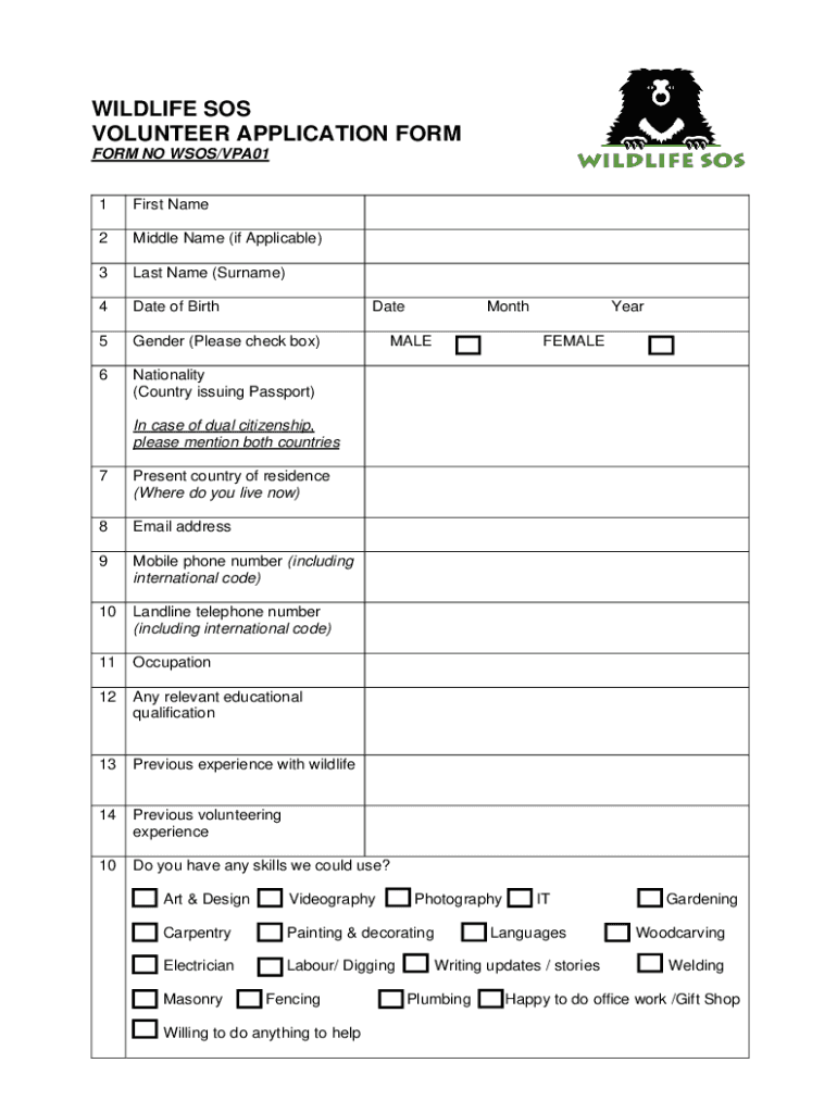 Fillable Online WILDLIFE SOS VOLUNTEER APPLICATION FORM Fax Email Print ...