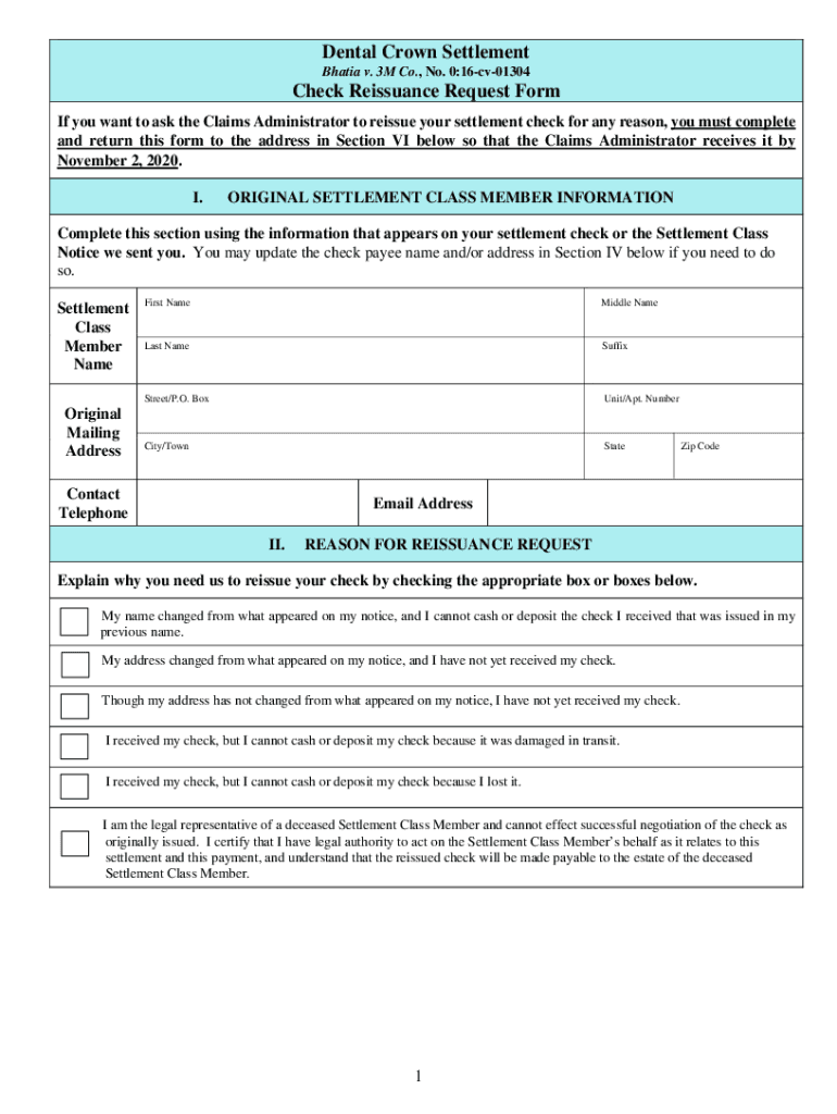 Fillable Online Bhatia v. 3M Co., No. 0:16-cv-01304 Check Reissuance ...