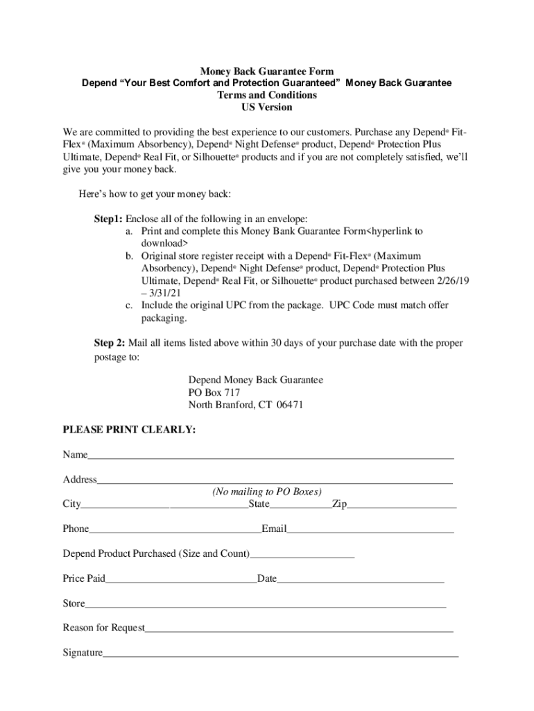 Fillable Online Money Back Guarantee Form Depend Your Best Comfort and ...