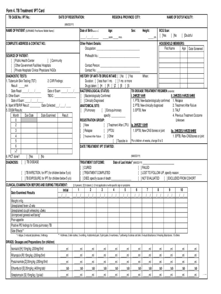 TB Treatment/ IPT Card - Blank Fillable Template | Fill Out, Print ...