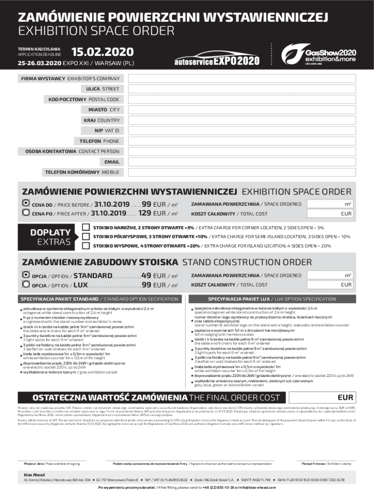 Fillable Online EXHIBITION SPACE ORDER Fax Email Print - pdfFiller