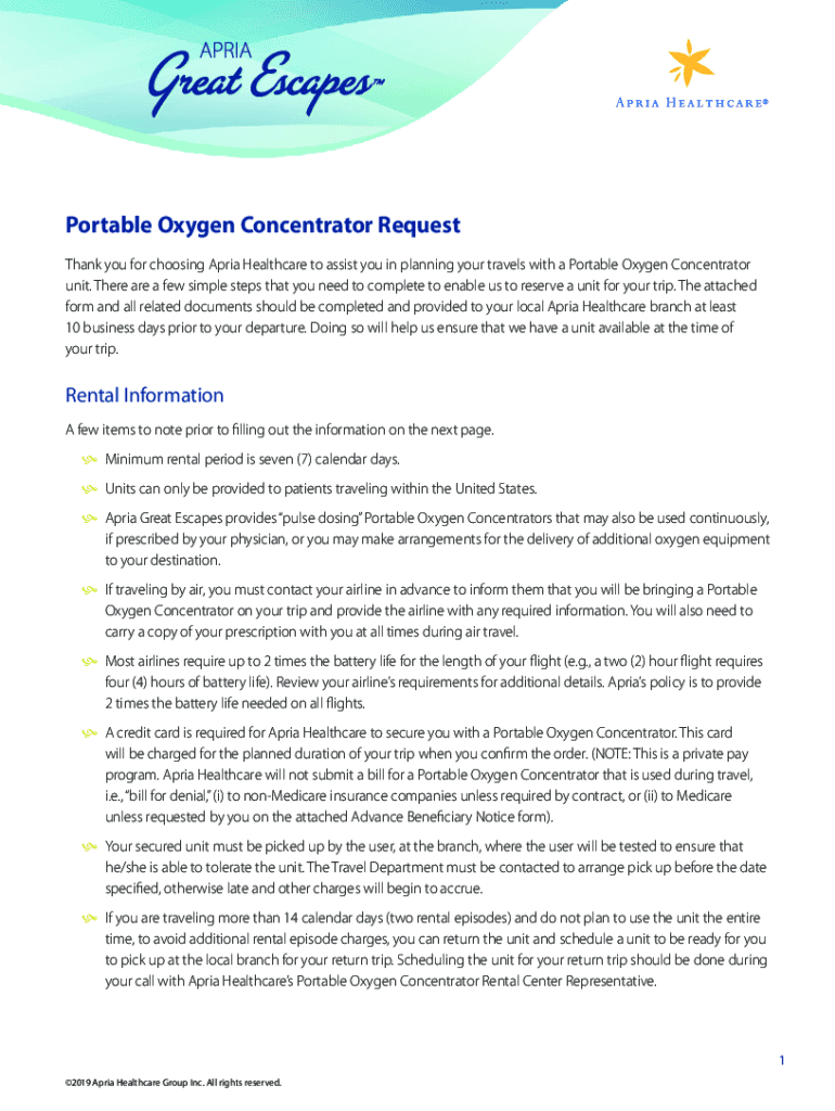 Fillable Online Apria Oxygen Concentrator - Fill and Sign Printable ...
