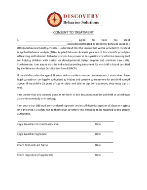 Fillable Online Consent for Treatment FormTemplate - Mental Health ...