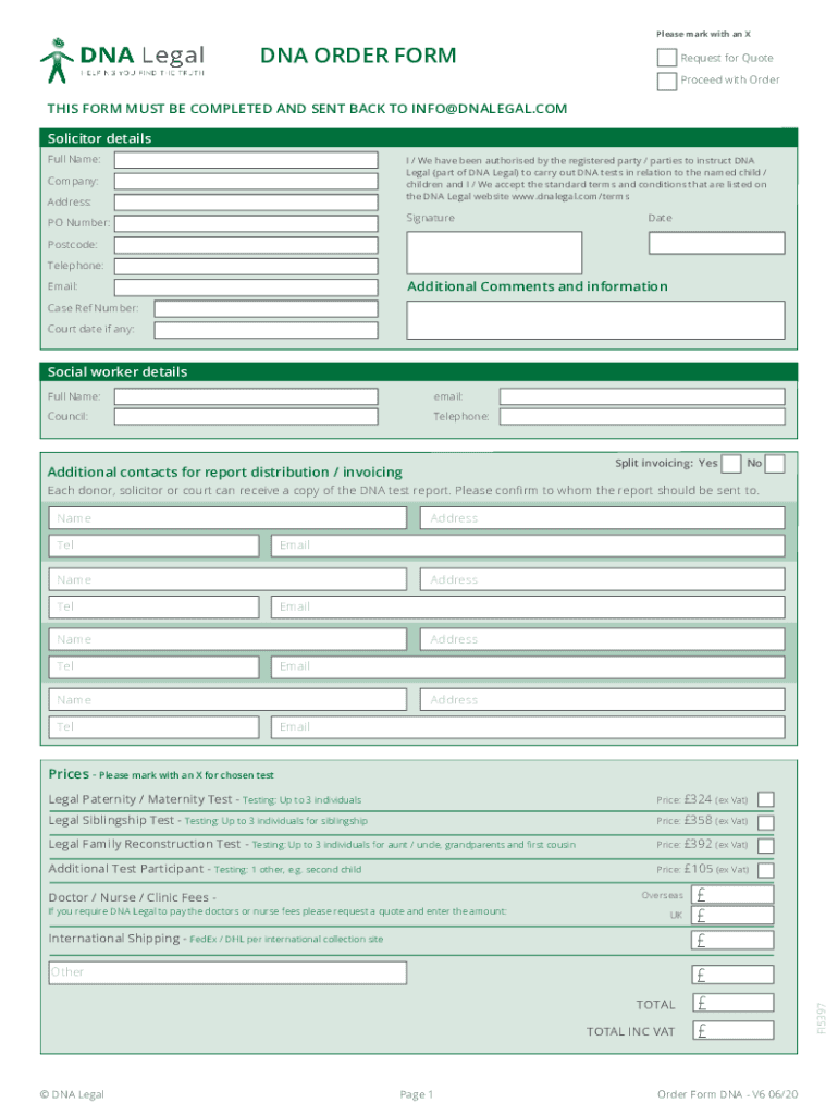 Fillable Online Request a Quote DNA Legal Fax Email Print - pdfFiller