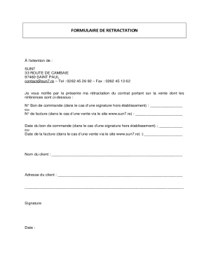 Fillable Online FORMULAIRE DE RETRACTATION.docx Fax Email Print - pdfFiller