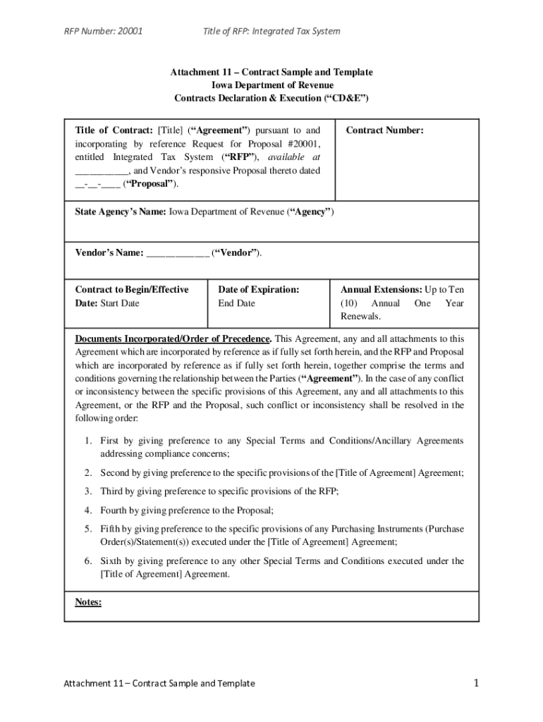 Fillable Online Attachment 11 - Contract Sample and Template Fax Email ...