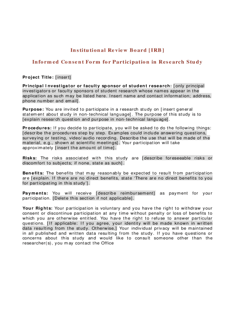 Fillable Online social hse Informed Consent - Institutional Review ...