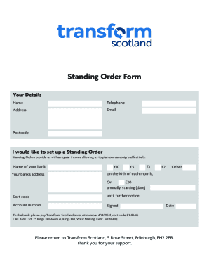 Fillable Online Transform Scotland standing order form Fax Email Print ...