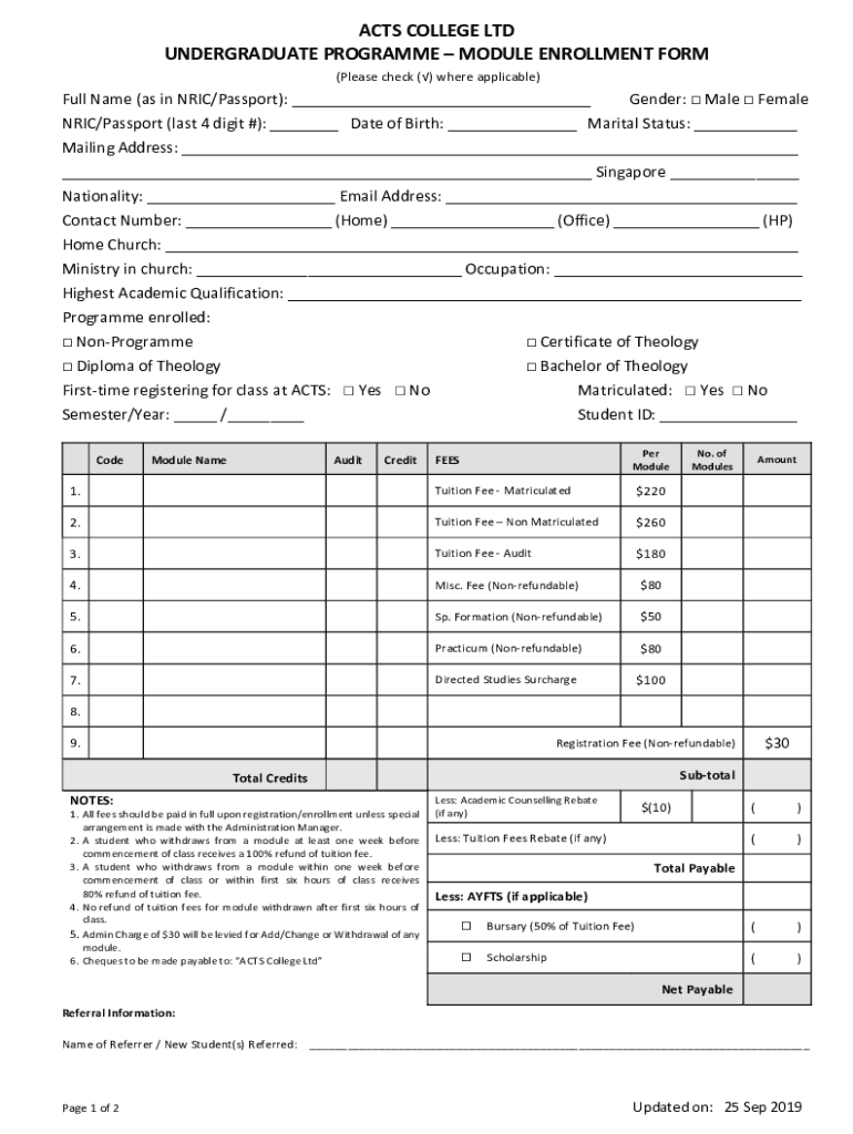 Fillable Online acts edu ACTS COLLEGE LTD UNDERGRADUATE PROGRAMME ...