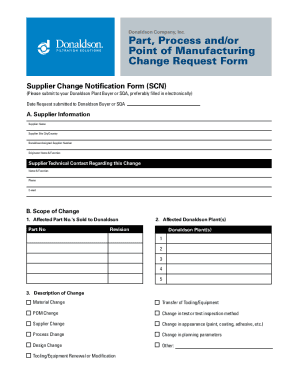 Fillable Online Donaldson Supplier Change Request Form. Supplier Change ...