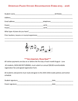 Fillable Online Donovan Piano Studio Registration Form 2015 2016 Fax ...