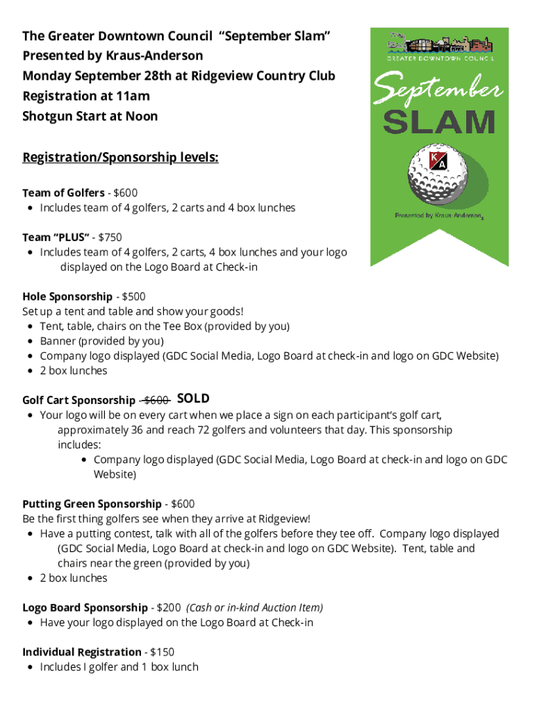 Fillable Online GDC September Slam Form Fax Email Print - pdfFiller