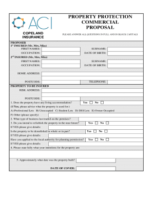 Fillable Online Property Owners Unoccupied CommercialPROPOSAL FORM Fax ...