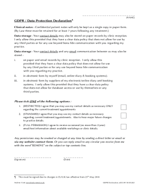 Fillable Online GDPR / Data Protection Declaration Fax Email Print ...
