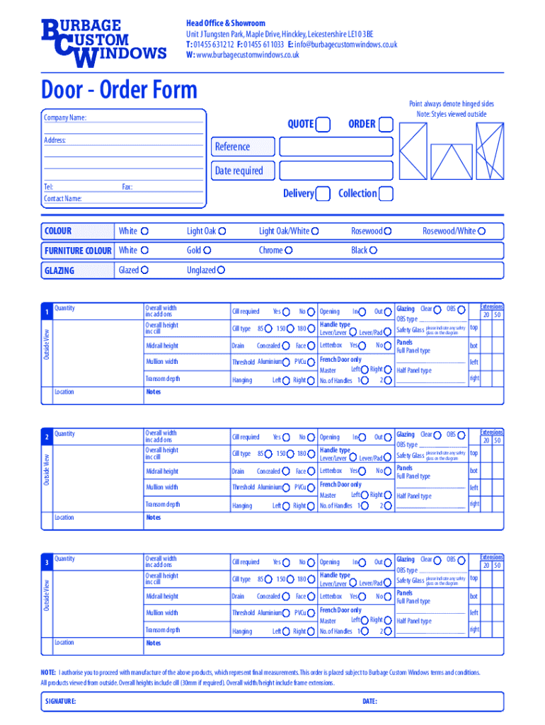 Fillable Online Door Order Form - Burbage Custom Windows Fax Email ...
