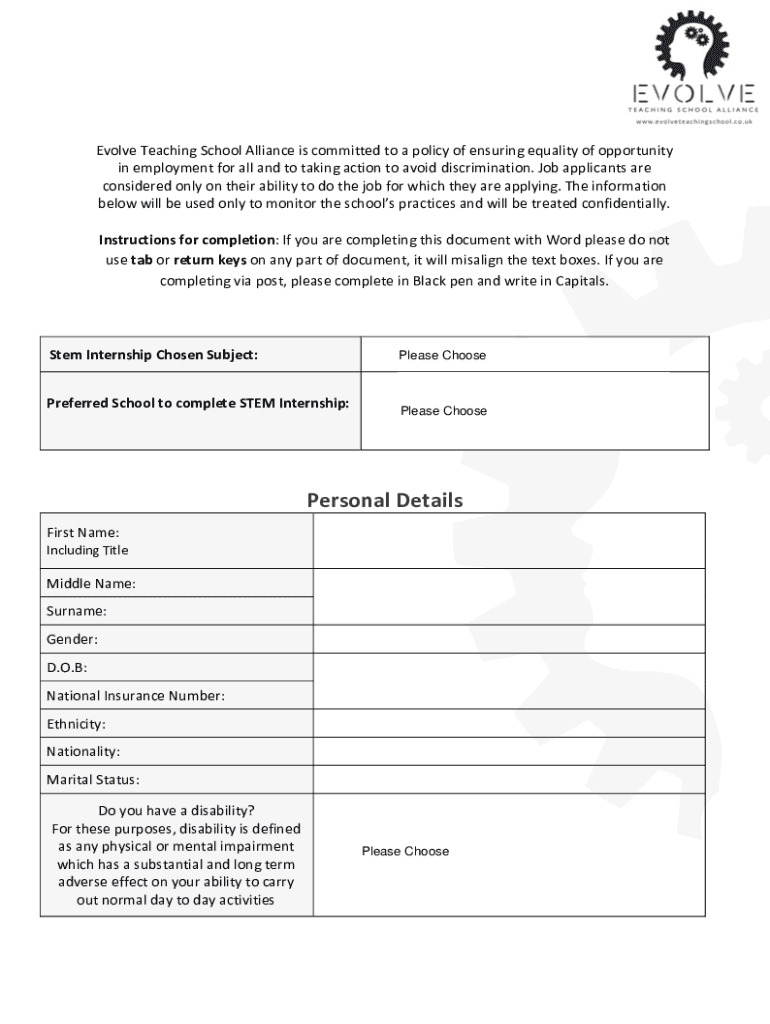 Fillable Online STEM Internships and Summer Opportunities for High ...