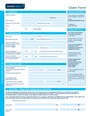 Fillable Online Claim Form - ExoticDirect Fax Email Print - pdfFiller