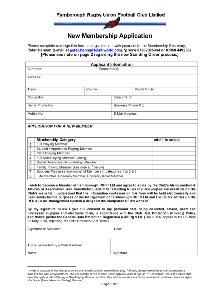 Fillable Online farnboroughrugby co 10+ Printable Registration Form ...
