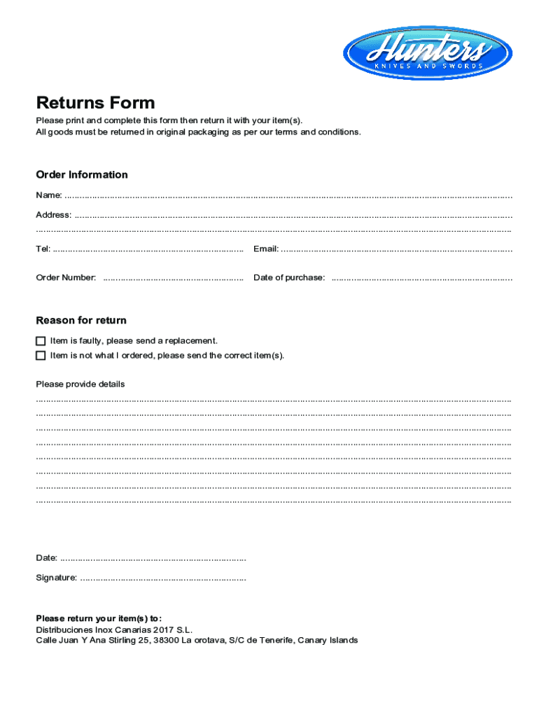 Fillable Online Knives-Returns-Form Fax Email Print - pdfFiller