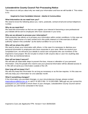 Fillable Online Inspired To Care Project Fair Processing Notice Fax ...