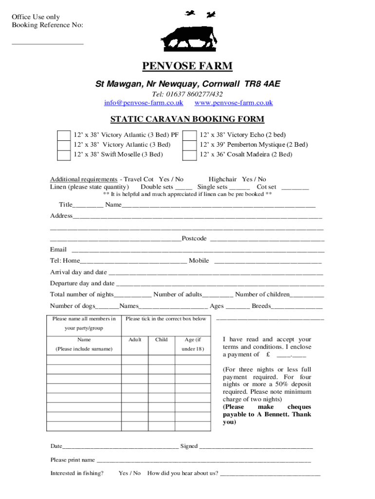 Fillable Online STATIC CARAVAN BOOKING FORM Fax Email Print - pdfFiller
