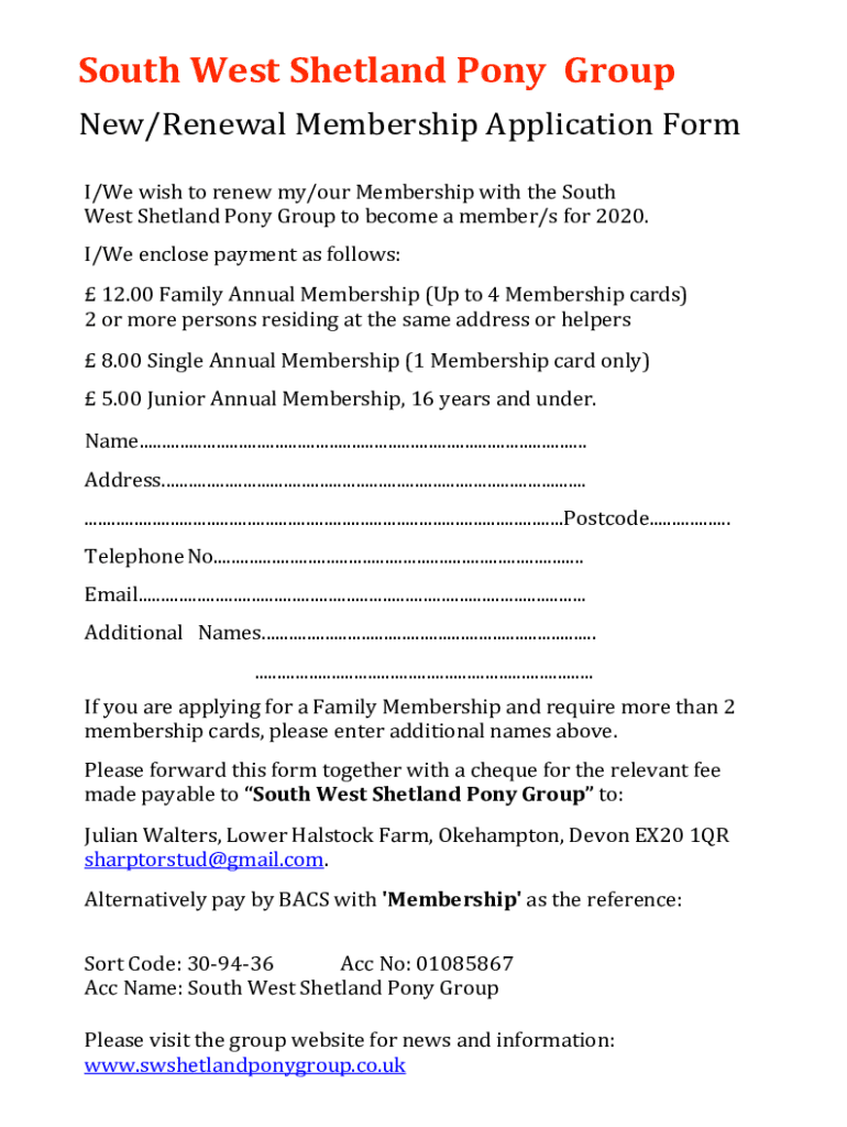 Fillable Online Membership Forms / Renewals - The Pony ClubShetland ...