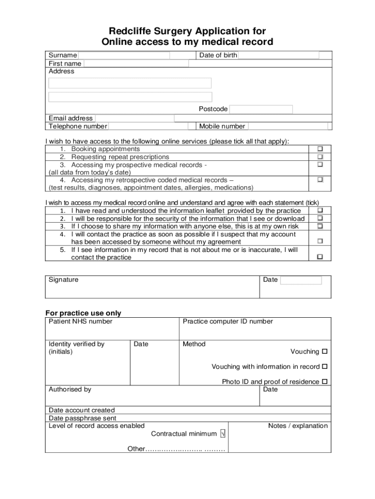 Fillable Online Accessing GP Records Online Dr Vaghela And Dr Gill ...