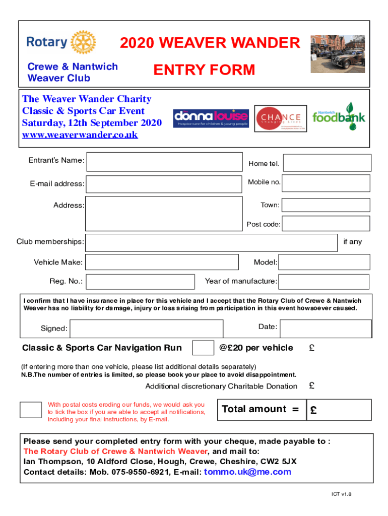 Fillable Online 2020 Application Form - The Weaver Wander Fax Email ...