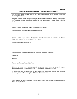 Fillable Online Notice of application to vary a Premises Licence (Form ...
