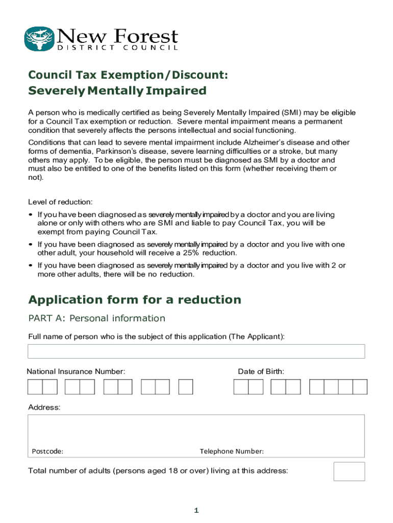 Fillable Online newforest gov How to claim the 'severely mentally ...