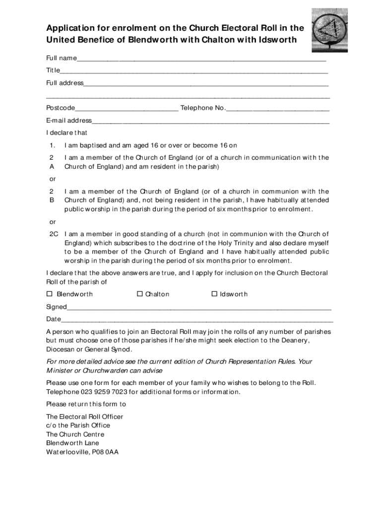 Fillable Online A GUIDE FOR CHURCH ELECTORAL ROLL OFFICERSA GUIDE FOR ...