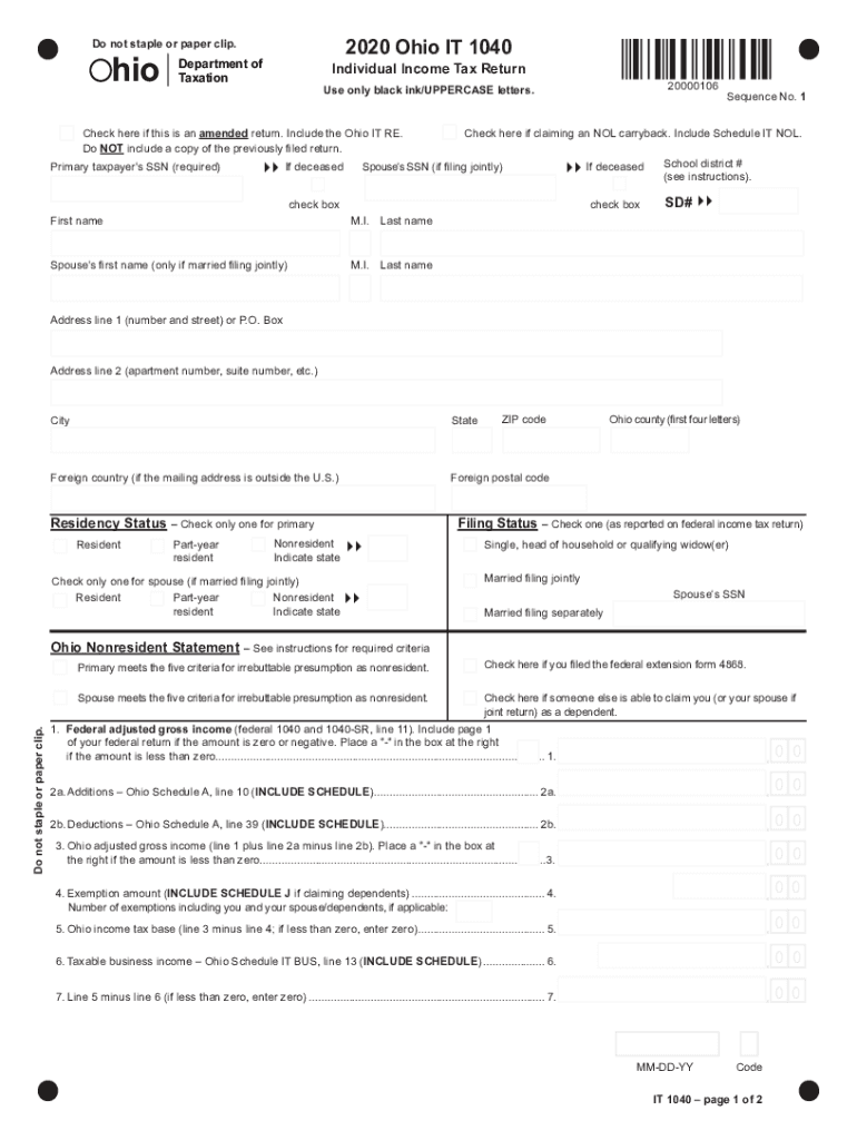 Fillable Online tax ohio Ohio Form IT 1040 (Ohio Individual Income Tax ...