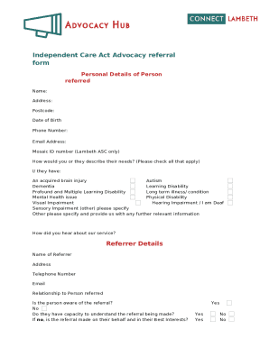 Independent Care Act Advocacy referral - disabilitylambeth org Doc ...