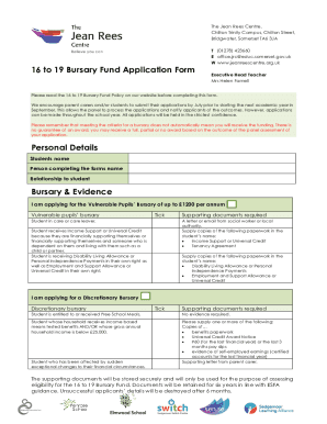 Fillable Online 16 to 19 Bursary Application Form Fax Email Print - pdfFiller