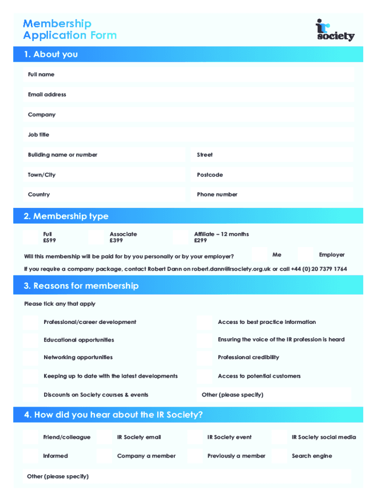 Fillable Online Printable Membership Application Form TemplateJotForm50 ...