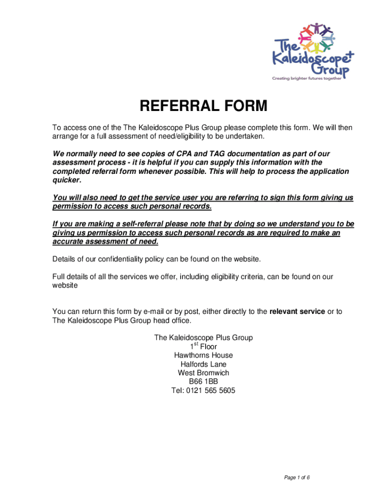 Fillable Online Sandwell MIND Referral Form - The Kaleidoscope Group ...