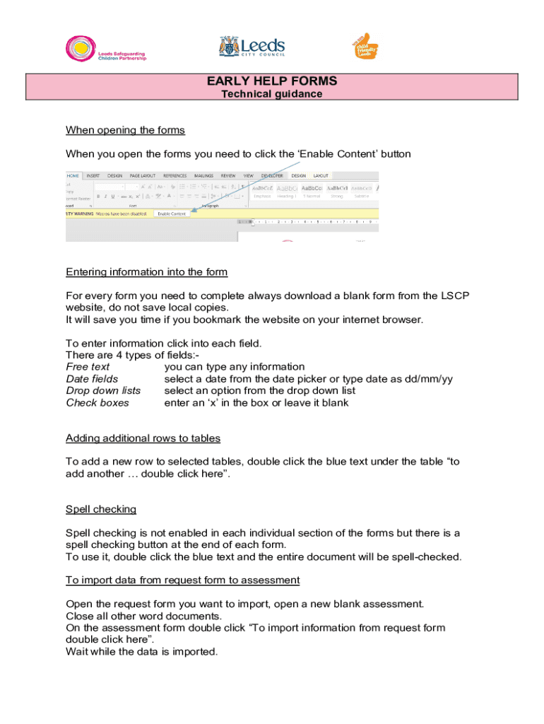 Fillable Online Early Help Forms- technical guidance.docx Fax Email ...