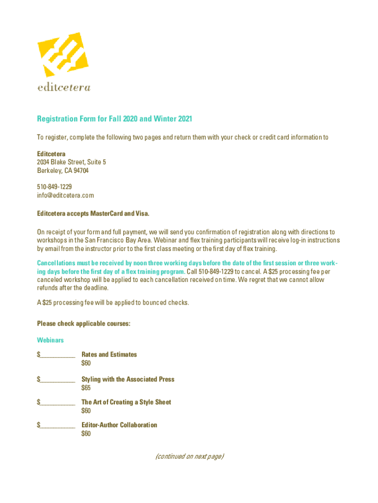 Fillable Online Fall/Winter Term 2020-2021 Certification Course Registration Form Fax Email ...