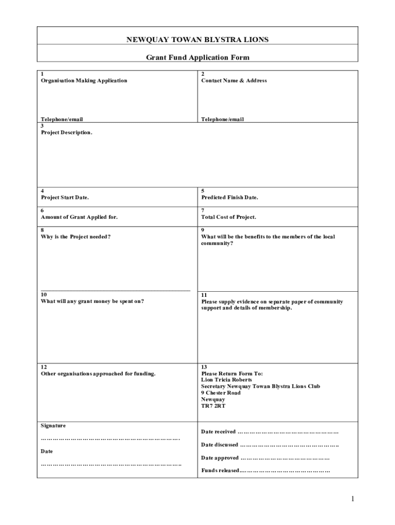 Fillable Online GRANT-FUNDING-APPLICATION-FORM (1).doc Fax Email Print - pdfFiller