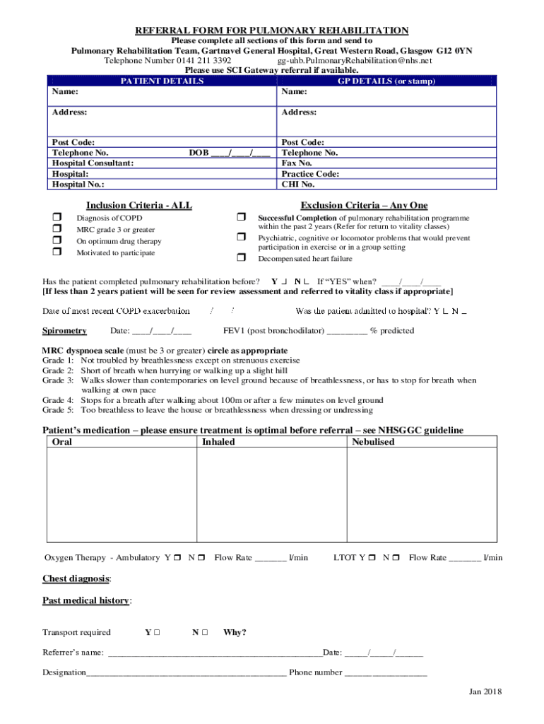 Fillable Online REFERRAL FORM: Pulmonary Rehabilitation Program Fax Email Print - pdfFiller