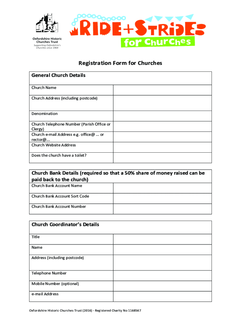 Fillable Online ohct org CHURCH REGISTRATIONSRegister your new ...