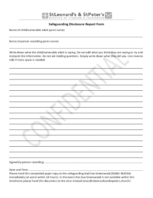 Fillable Online SAFEGUARDING INCIDENT REPORT FORM SG1 ... - the Black ...