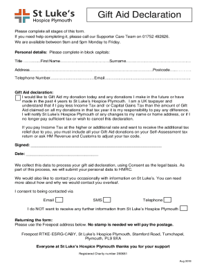 Fillable Online Charities and CASC: Gift Aid declaration forms for a ...