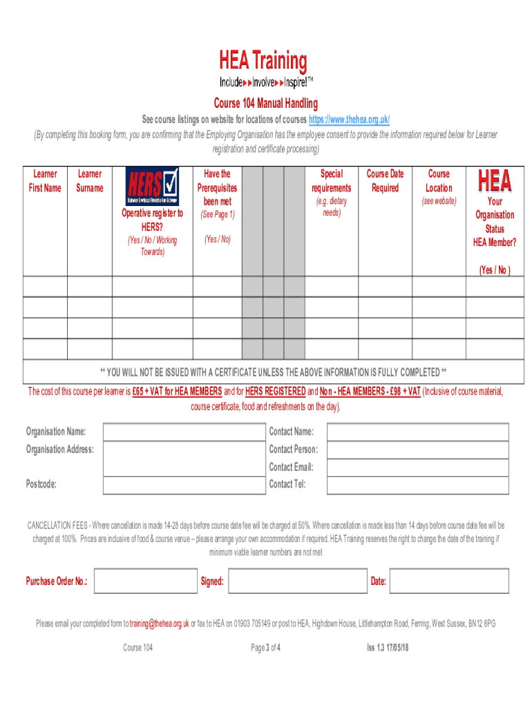 Fillable Online thehea org G39 training, hesa accredited, HEA Approved ...