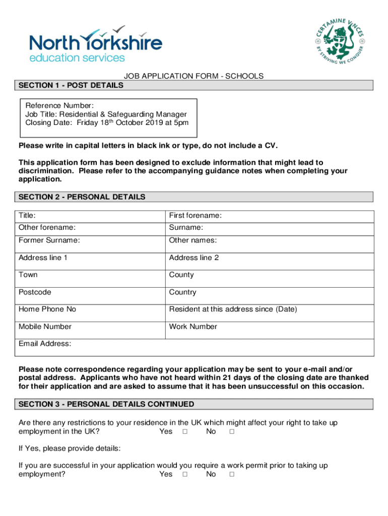 Fillable Online Job Application Form - early years alliance Fax Email ...