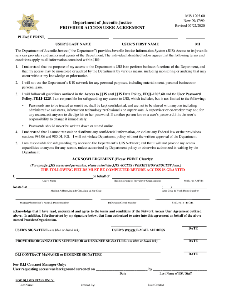 Fillable Online DJJ Form MIS1205.60 Download Fillable PDF or Fill ...